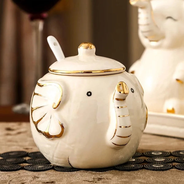 Elephant Ceramic Spice Jar Seasoning Box Kitchen - Skull tees